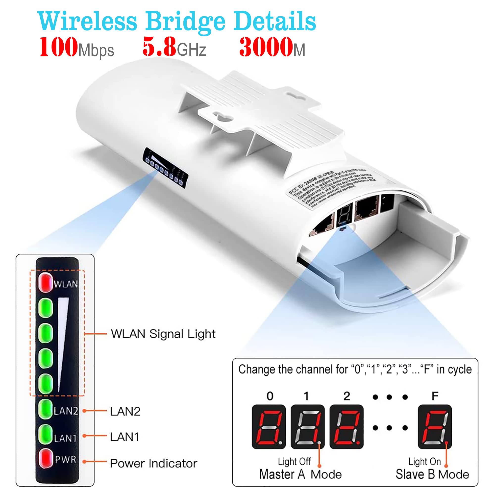 High Brain Wireless Bridge,Outdoor WiFi Access Point Extender,Point to Point,5.8G 300Mpbs Long Range Ineternet Repeater CPE 14DBi Antenna Extend Network & Video Surveillance up to 1.86 Miles 2 Pack