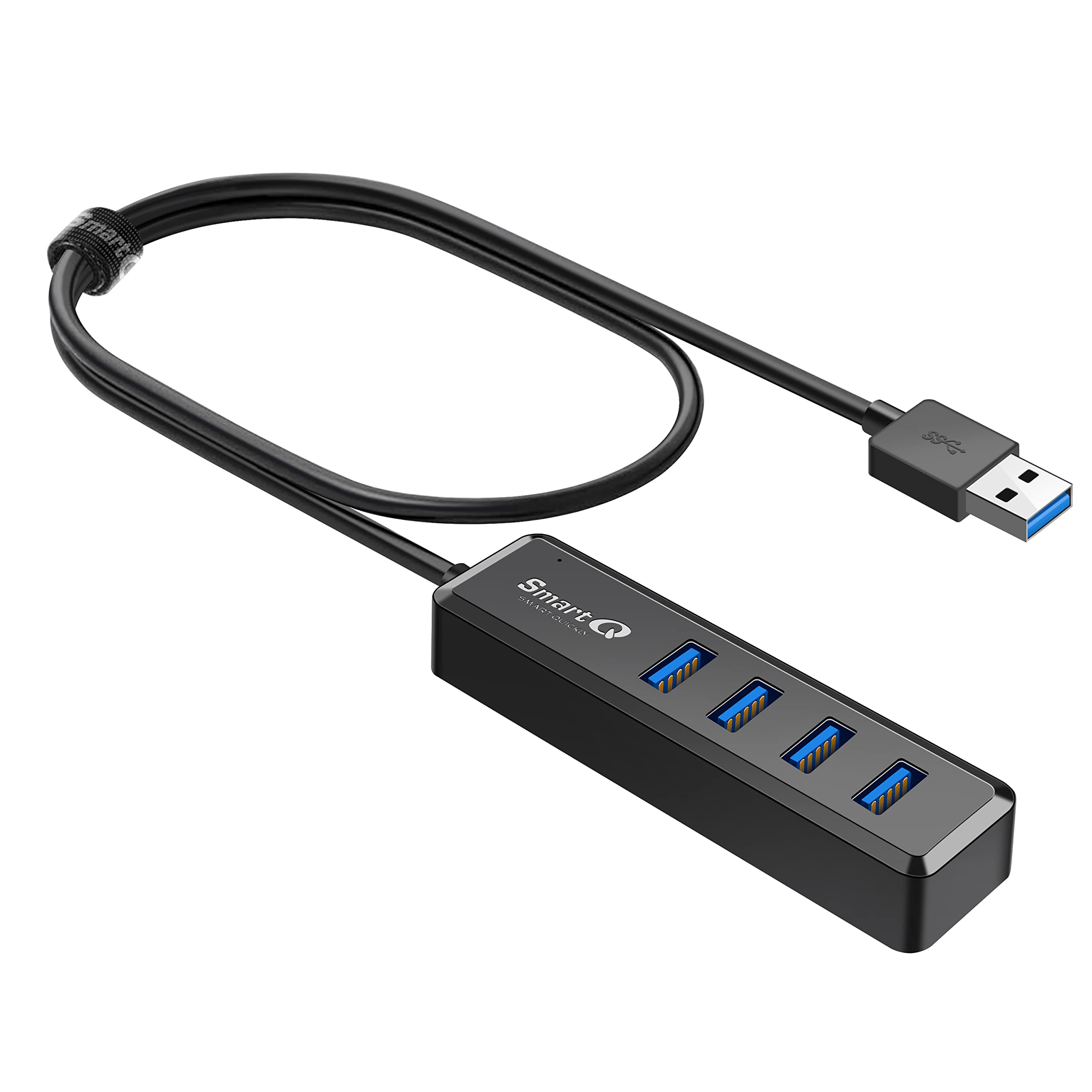 SmartQ H302S USB 3.0 Hub for Laptop with 2ft Long Cable, Multi Port Expander, Fast Data Transfer USB Splitter Compatible with Windows PC, Mac, Printer, Mobile HDD