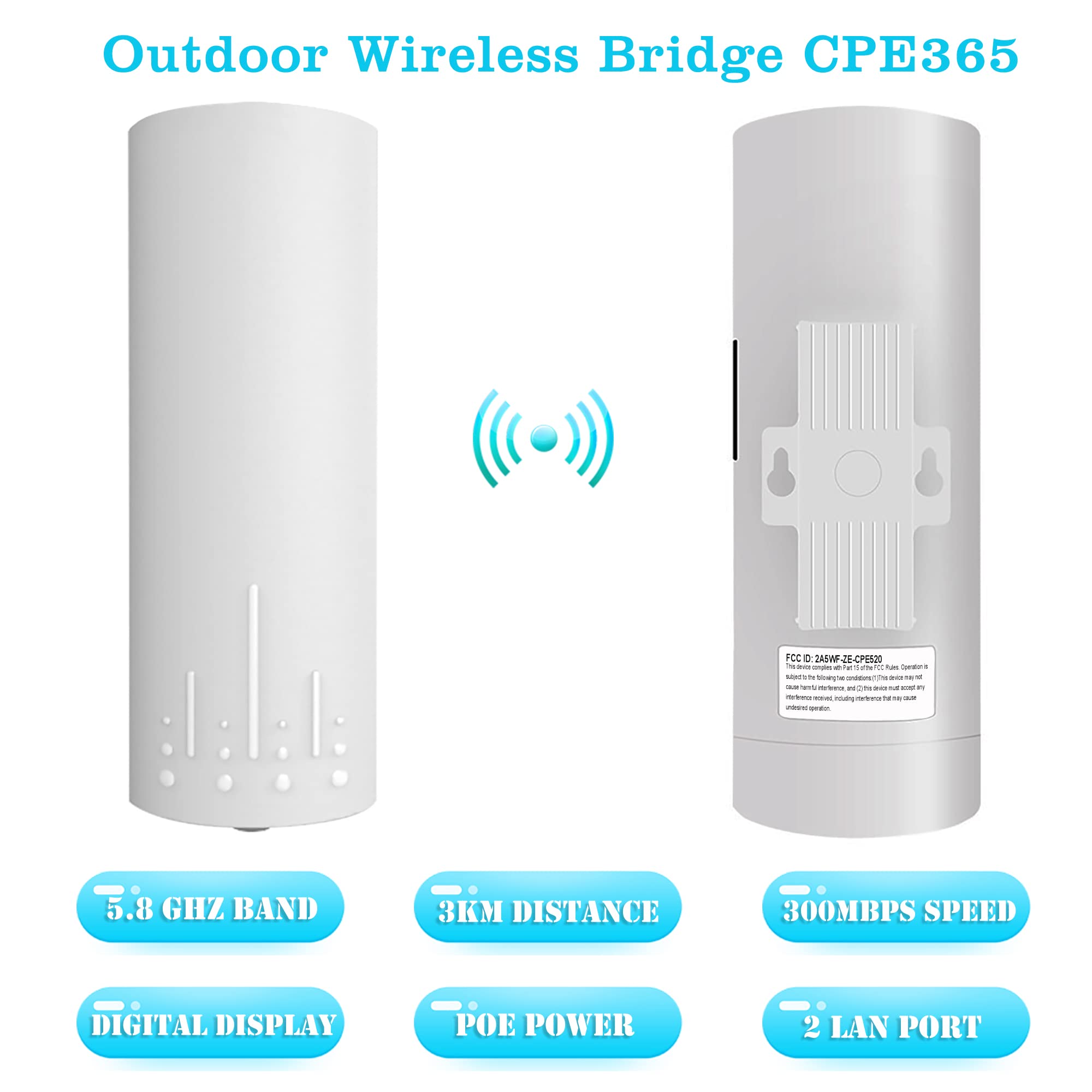 High Brain Wireless Bridge,Outdoor WiFi Access Point Extender,Point to Point,5.8G 300Mpbs Long Range Ineternet Repeater CPE 14DBi Antenna Extend Network & Video Surveillance up to 1.86 Miles 2 Pack