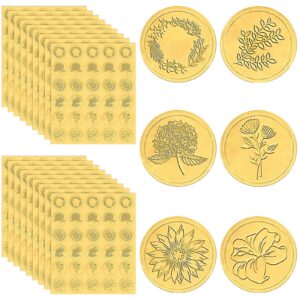 540 pieces gold wax seals stickers embossed envelope seal stickers gold foil self adhesive wax stickers for wedding greeting cards invitations party certification, 6 patterns (flower)