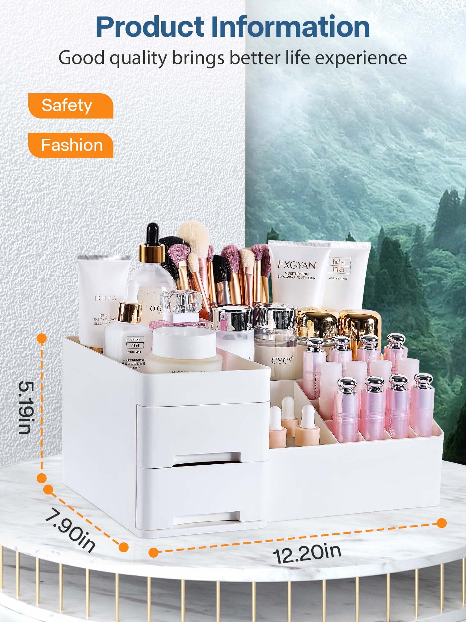 BREIS Makeup Organizer for Vanity, Large Skincare Organizers with Drawers, Make Up Organizers and Storage for Lipstick Cosmetics Makeup Brushes Lotions Perfumes Eyeshadow