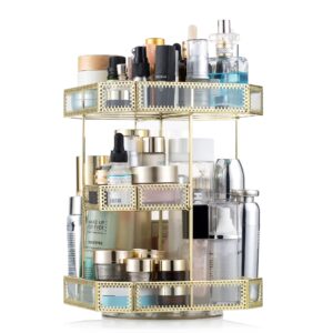 Senjie Makeup Organizer 360 Degree Rotating Countertop Cosmetics Storage Display for Lipsticks Perfumes Skincare Large Capacity,Gold