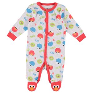 happy threads sesame street baby boys' romper long sleeve footie bodysuit, grey/blue/red, 3-6 months