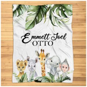 personalized baby boy blanket - safari baby blanket boy -jungle animals baby name blanket - safari animals baby bedding - super soft plush blanket for baby, 30 x 40 in