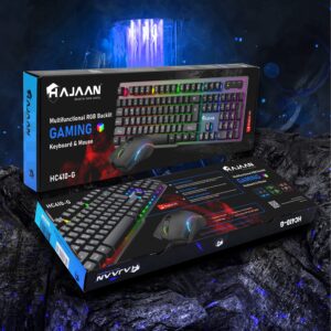 HAJAAN HC410-G Wired RGB Gaming Keyboard and Mouse Combo, with Multimedia and Anti-Ghosting Capability Keys, Upto 3200DPI Gaming Mouse for Windows PC Gamers- Black