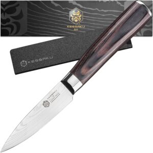 kessaku produce vegetable fruit knife - 6 inch - samurai series - razor sharp kitchen knife - forged 7cr17mov high carbon stainless steel - wood handle with blade guard