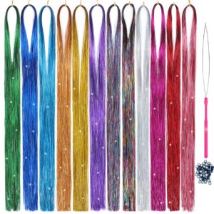 hair tinsel kit fairy hair tinsel kit 47 inch hair extensions hair tinsel kit strands with tool 12 colors 2280 strands sparkling glitter fairy hair tinsel (12 colors)