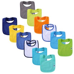 nvatorfox 12 pack terry drool cotton bibs, unisex baby bibs with fiber filling waterproof baby bibs for feeding, teething, drooling (boy)