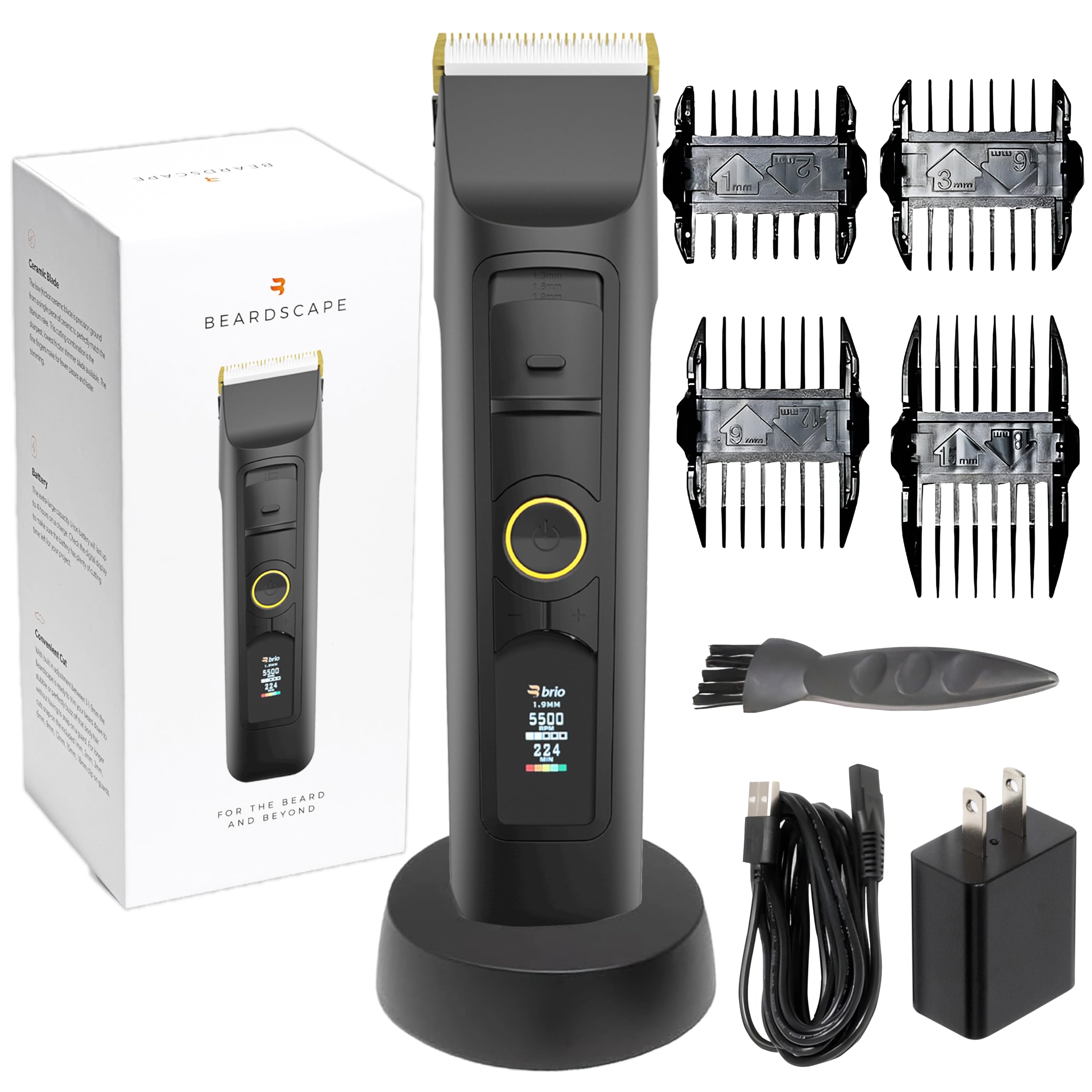 Brio Beardscape V2 Beard Trimmer for Men Professional with Low Friction Ceramic Blade, Cordless Professional Hair Trimmer for Barbers with 4 Hrs of Long Battery Timing, Ideal for Beard & Body (Gray)