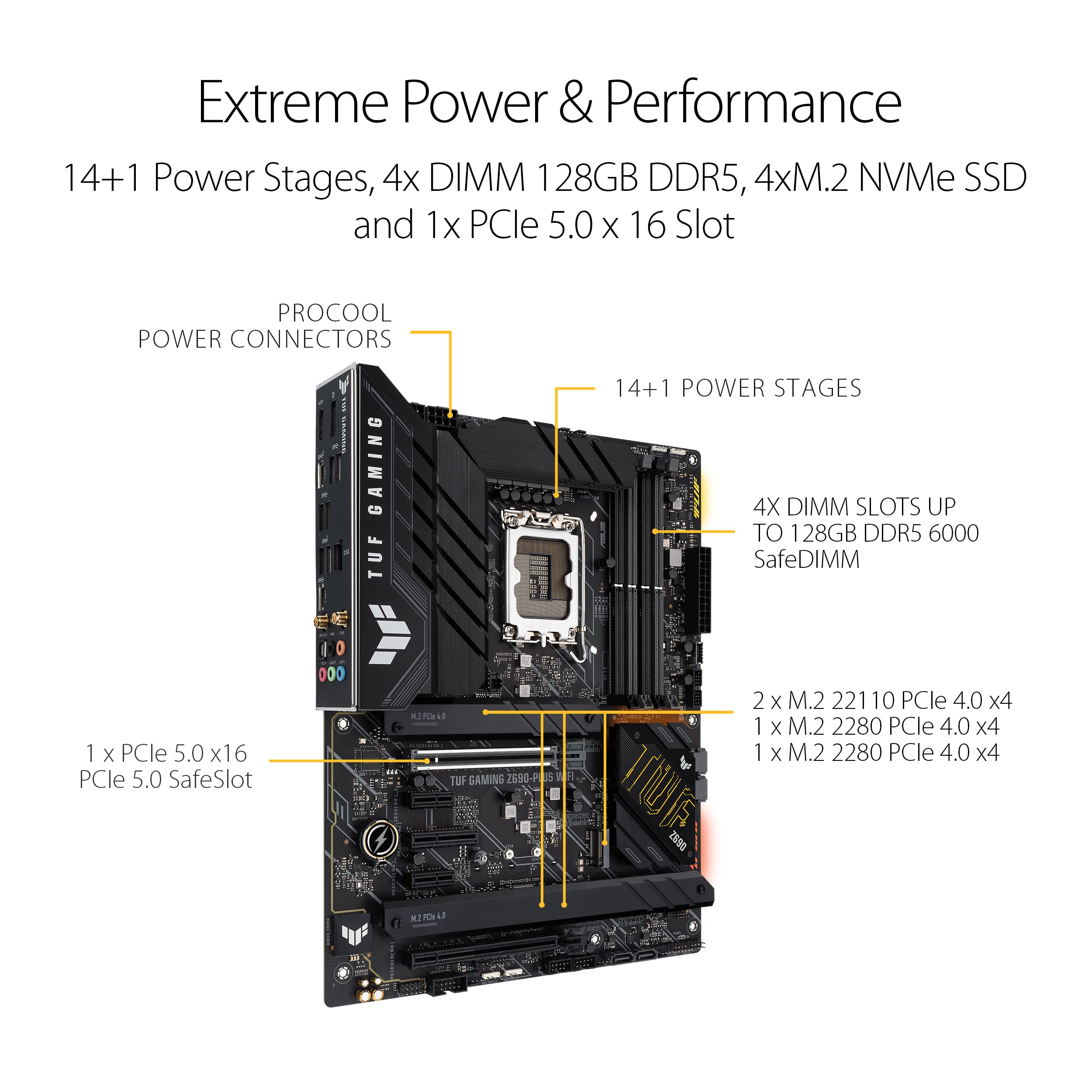 Asus TUF Gaming Z690-PLUS WiFi Socket LGA1700/ Intel Z690/ DDR5/ WiFi&Bluetooth/ SATA3&USB3.2/ M.2/ ATX Motherboard