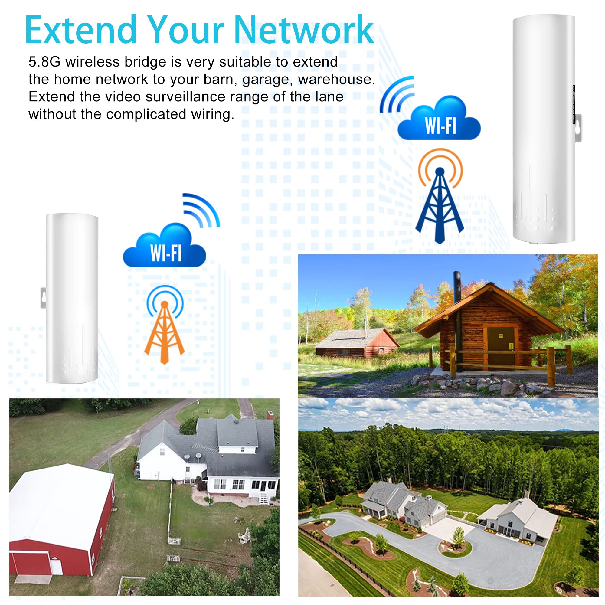 High Brain Wireless Bridge,Outdoor WiFi Access Point Extender,Point to Point,5.8G 300Mpbs Long Range Ineternet Repeater CPE 14DBi Antenna Extend Network & Video Surveillance up to 1.86 Miles 2 Pack