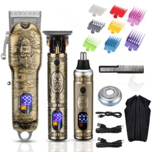 dumite hair clippers for men,professional hair cutting kit,cordless barber clipper and t-blade beard trimmer set (gold-1)