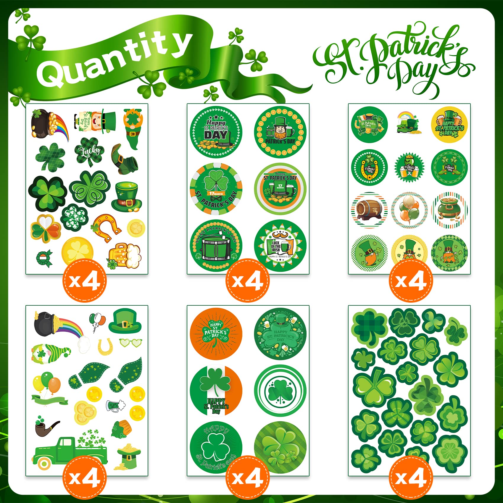 MISS FANTASY St Patricks Day Stickers Shamrock Stickers St. Patrick's Day Stickers for Kids Bulk Saint Patricks Day Stickers St Patrick Stickers for Kids St Pattys Day Party Favors