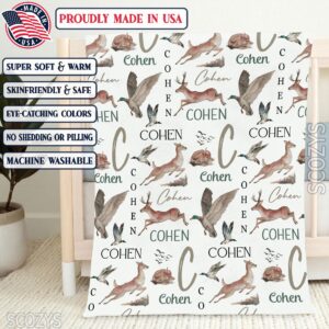 Personalized Mallard Duck Deer Baby Blanket, Custom Duck Hunting Blanket, Woodland Animals Baby Name Blanket, Deer Baby Boy Receiving Blanket, Wildlife Hunting Baby Super Soft Plush Fleece Blanket