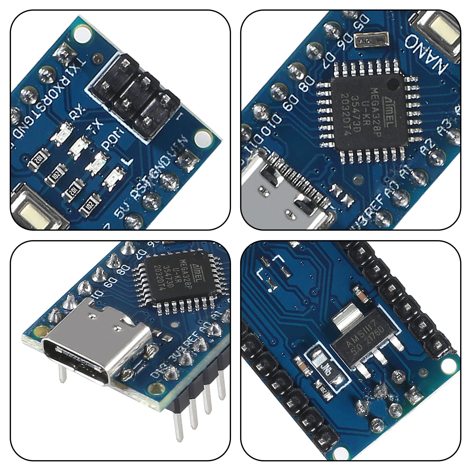 AITIAO 4Pcs for Nano V3.0, Nano Board ATmega328P 5V 16M Micro-Controller Board CH340C Chip 5V 16MHz Type-C Connection Compatible with Nano V3.0(Without USB Cable)