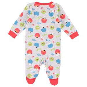 Happy Threads Sesame Street Baby Boys' Romper Long Sleeve Footie Bodysuit, Grey/Blue/Red, 3-6 Months