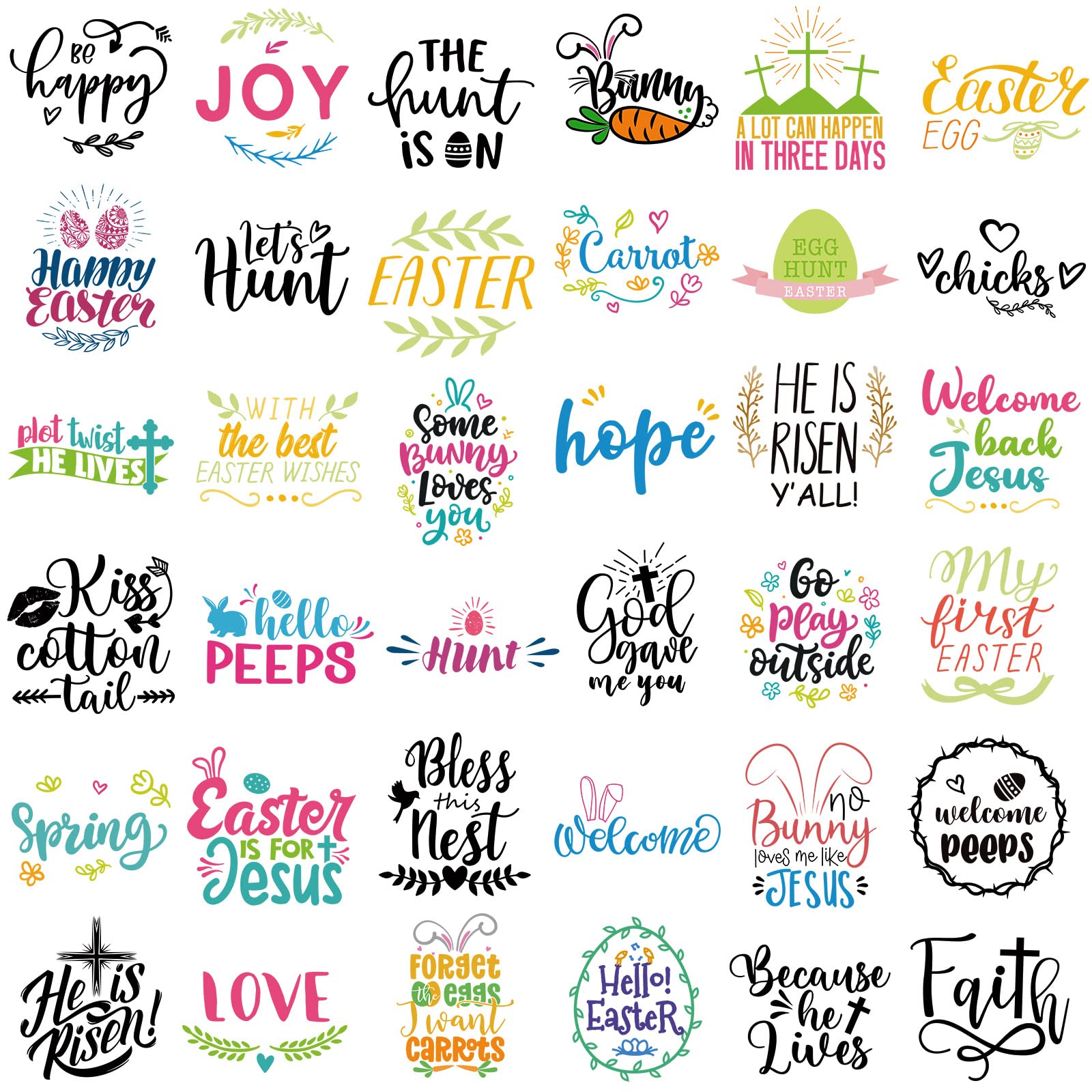 36 Pieces Easter Stickers Easter Bless Saying Egg Stickers Waterproof Positive Word Sticker for Water Bottle Envelopes Cards Scrapbooking Kids Girls Adults School Teacher DIY Laptop Party Favors