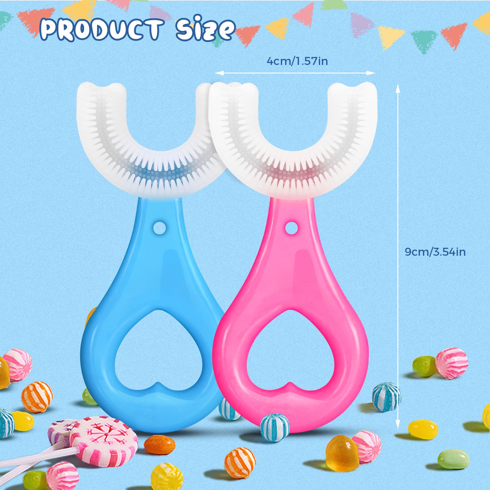 U Shaped Toothbrush Kids 4 Pack - Toddler Toothbrush with Food Grade Soft Silicone Brush Head, 360° Oral Teeth Cleaning Design for Kids' Toothbrush, Manual Whole Mouth Toothbrush for Kids Age 2-6