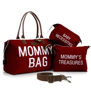 chqel diaper bag tote with 2 organizers, multifunctional large mommy bag for hospital & baby diaper travel bag for baby care (burgundy)