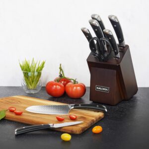 Kalorik Cobra 8-Piece Set Knife Set WPS 51089 - Japanese High-Carbon Stainless Steel Professional Chef’s Knives - Santoku Knife, Bread Knife, Paring Knife, & More - With Acacia Wood Storage Block