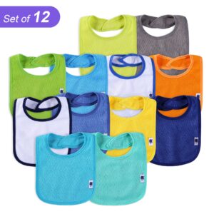 Nvatorfox 12 Pack Terry Drool Cotton Bibs, Unisex Baby Bibs With Fiber Filling Waterproof Baby Bibs for Feeding, Teething, Drooling (BOY)