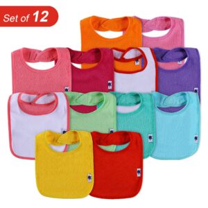 Nvatorfox 12 Pack Terry Drool Cotton Bibs, Unisex Baby Bibs With Fiber Filling Waterproof Baby Bibs for Feeding, Teething, Drooling (GIRL)