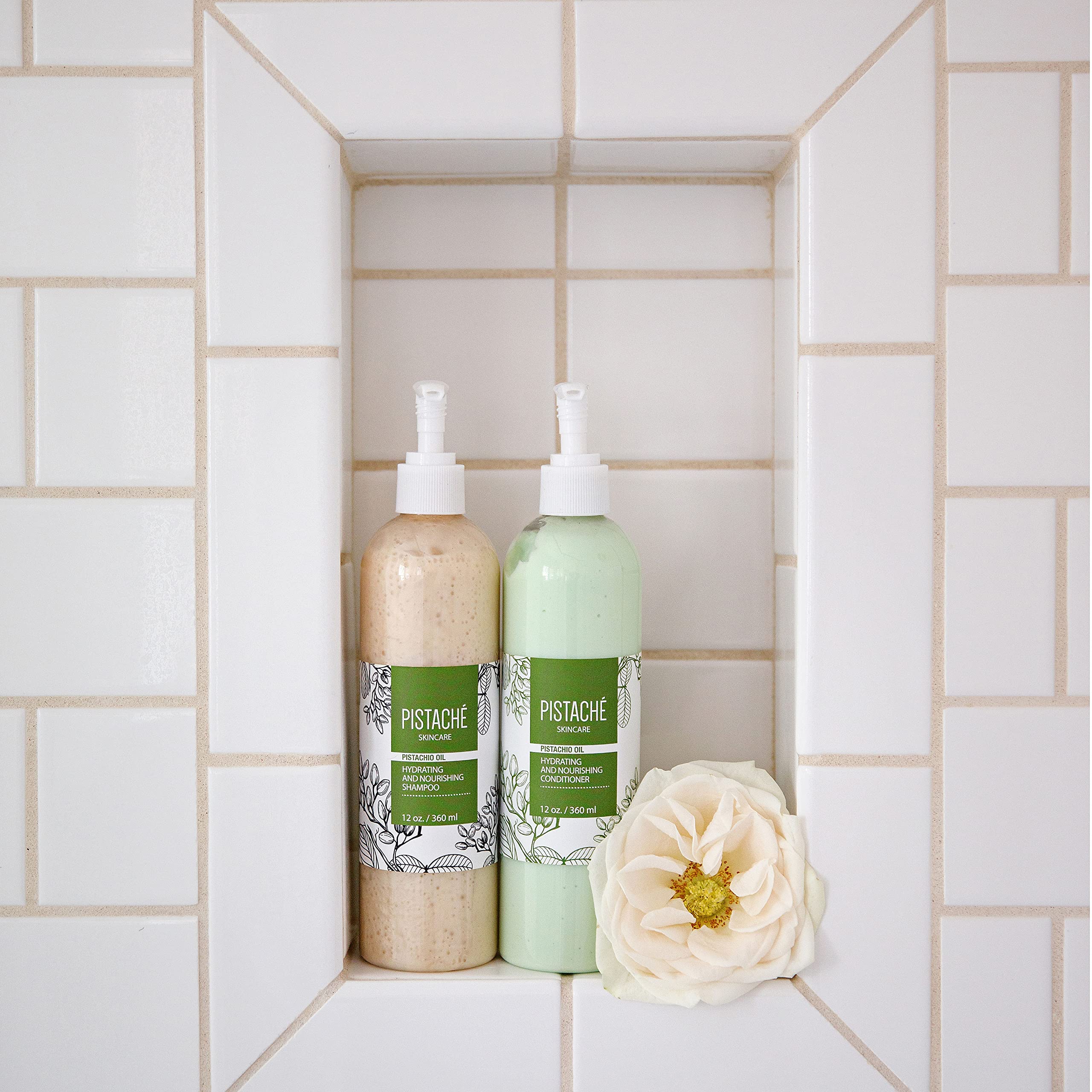 Pistaché Skincare Pistachio Oil Shampoo and Conditioner Set (Rich Pistachio Biscotti Scent) + Hydrating and Nourishing + Deep Moisturizing + Vitamin E + Paraben and Sulphate Free, 12 oz each