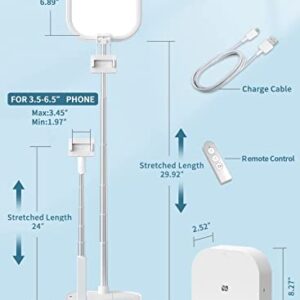 yAyusi Phone Stand for Recording, Overhead 360° Rotation with Two Phone Holders, Content Creator Kit, Rechargeable Adjust Foldable 15 Brightness LED Light for Live Streaming/YouTube/Video Recording