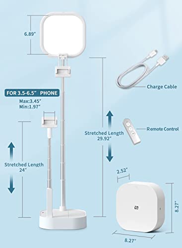 yAyusi Phone Stand for Recording, Overhead 360° Rotation with Two Phone Holders, Content Creator Kit, Rechargeable Adjust Foldable 15 Brightness LED Light for Live Streaming/YouTube/Video Recording