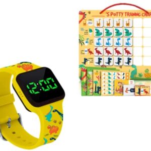 ATHENA FUTURES Potty Training Count Down Timer Watch - Dinosaur Yellow and Potty Training Chart for Toddlers Magnetic Reuseable - Dinosaur Design