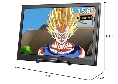 Pisichen 15.6 Inch Portable Monitor, HD 1366x768 TN Gaming Monitor, 60Hz, 5ms, USB/HDMI Inputs, Built-in Speakers, External Screen for Laptop PC Computer PS3 Ras Pi Xbox Ones