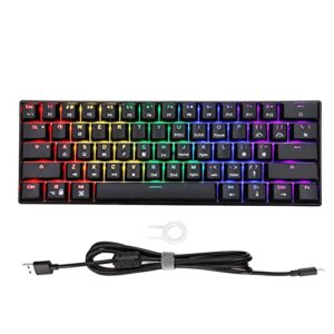 wuqioei 60% gaming keyboard rgb, 61 keys multi color rgb illuminated led backlit wired gaming keyboard, plug and play, quick response, for pc laptop computer mac office and games(tea shaft)