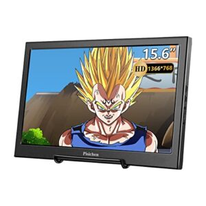 pisichen 15.6 inch portable monitor, hd 1366x768 tn gaming monitor, 60hz, 5ms, usb/hdmi inputs, built-in speakers, external screen for laptop pc computer ps3 ras pi xbox ones