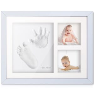 baby handprint and footprint keepsake kit, newborn prints photo frame for boys girls, new mom babies shower gifts set, infant milestone picture frames registry, nursery memory art decor kits