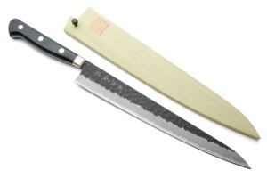 yoshihiro kurouchi super blue steel stainless clad sujihiki slicer chef knife (9.5" (240mm) & saya, black pakkawood handle)