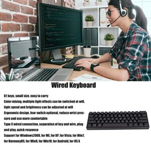 Wuqioei 60% Gaming Keyboard RGB, 61 Keys Multi Color RGB Illuminated LED Backlit Wired Gaming Keyboard, Plug and Play, Quick Response, for PC Laptop Computer Mac Office and Games(Tea Shaft)