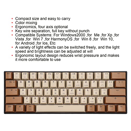 Gaming Keyboard, 61keys Mechanical Keyboard with Color Mixing Light, Multiple Luminous Modes, for Windows2000, Xp, Vista, Win 7, HarmonyOS, Win 8, Win 10, Android, iOS(Tea Shaft)