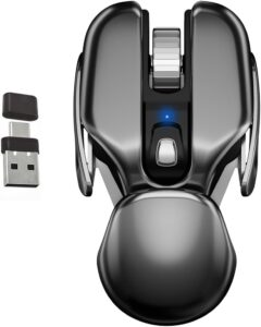 dancesoul unique look wireless mouse with usb＆type c 2-in-1 receiver, rechargeable, silent click, optical, cordless mouse for laptop,pc,computer,macbook and all usb type c devices-metal grey