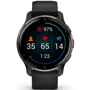 Garmin 010-02496-01 Venu 2 Plus GPS Smartwatch, Slate Bezel with Black Silicone Band Bundle with Premium 2 YR CPS Enhanced Protection Pack and Tech Smart USA Fitness & Wellness Suite