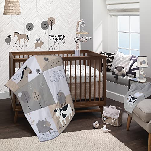 Lambs & Ivy Baby Farm Cow/Sheep Appliqued Gray Luxury Fleece Baby Blanket