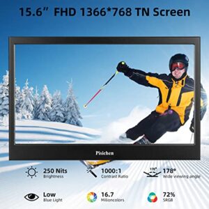 Pisichen 15.6 Inch Portable Monitor, HD 1366x768 TN Gaming Monitor, 60Hz, 5ms, USB/HDMI Inputs, Built-in Speakers, External Screen for Laptop PC Computer PS3 Ras Pi Xbox Ones