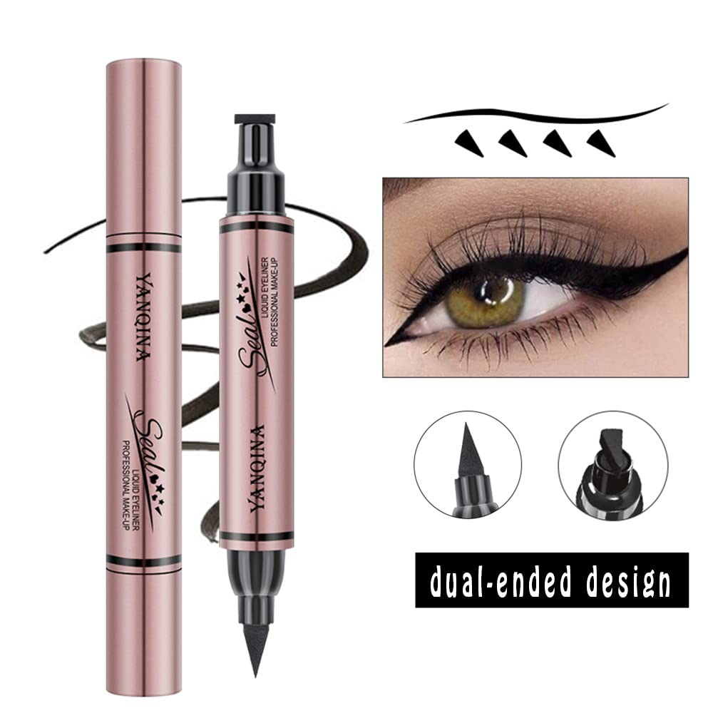 Jumbo Dual Ended Eyeliner, High-Capacity Liquid Black Winged Cat Eye Stamp & Liner Pen, Waterproof Makeup Tool for Women