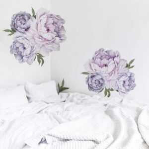 Gigicloud Peony Flowers Wall Stickers, 3D Purple Flower Wall Decals Peel and Stick Removable Wall Art Decor DIY Mural Wall Art Decor for Kids Room Living Room Bedroom Home Decoration