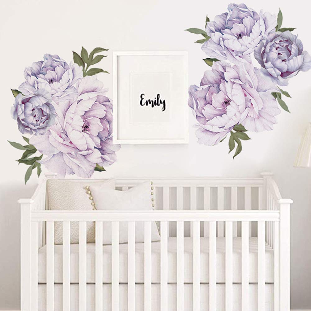 Gigicloud Peony Flowers Wall Stickers, 3D Purple Flower Wall Decals Peel and Stick Removable Wall Art Decor DIY Mural Wall Art Decor for Kids Room Living Room Bedroom Home Decoration