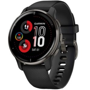 Garmin 010-02496-01 Venu 2 Plus GPS Smartwatch, Slate Bezel with Black Silicone Band Bundle with Premium 2 YR CPS Enhanced Protection Pack and Tech Smart USA Fitness & Wellness Suite