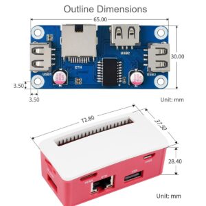 waveshare Ethernet/USB HUB HAT B with Box ABS Case for Raspberry Pi Zero/Zero W/2 W/Zero WH/2 WH,PC,with 1 RJ45 10/100M Ethernet Port, 3 USB Ports Compatible with USB2.0/1.1