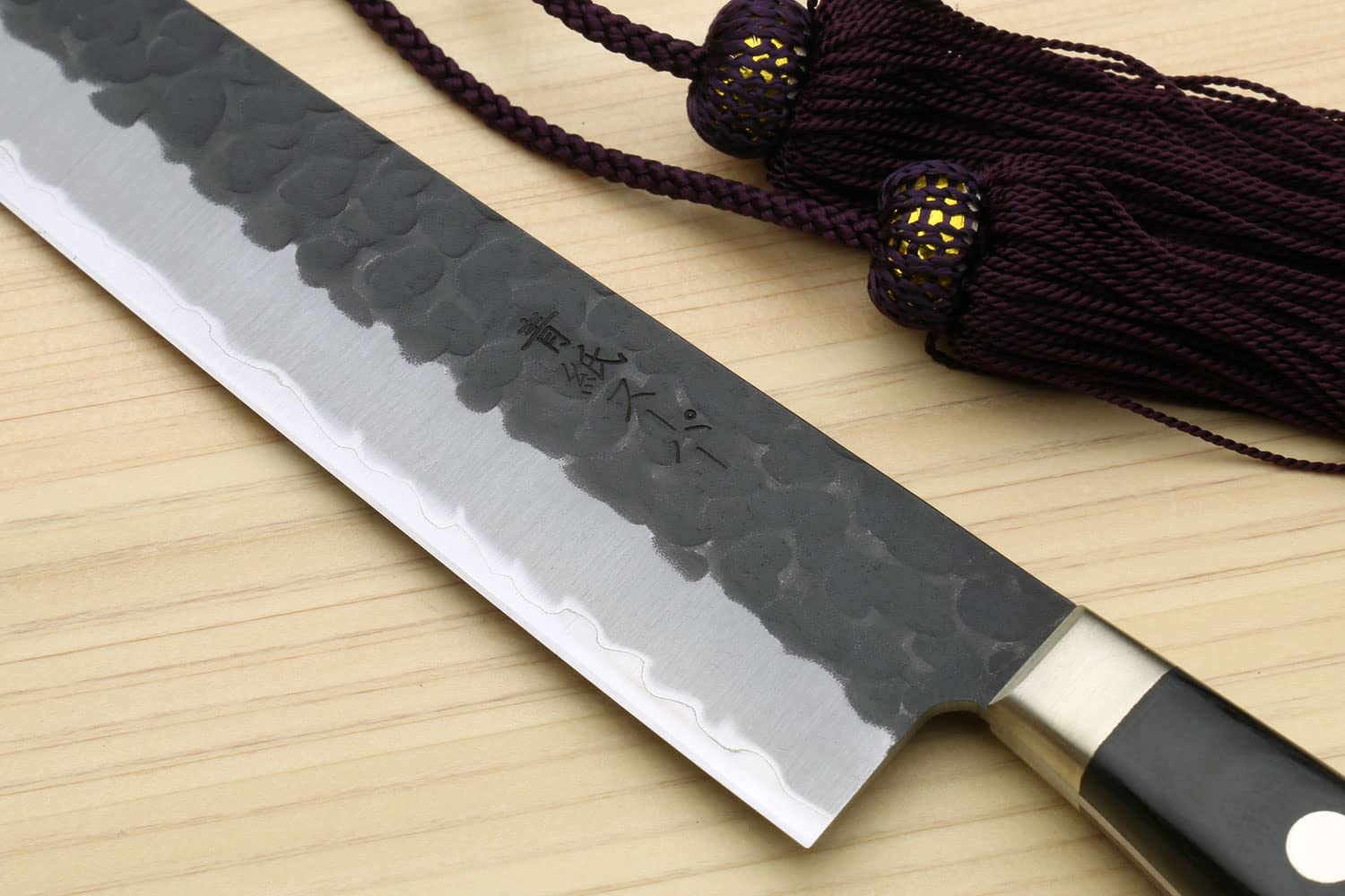 Yoshihiro Kurouchi Super Blue Steel Stainless Clad Sujihiki Slicer Chef Knife (9.5" (240mm) & Saya, Black Pakkawood Handle)