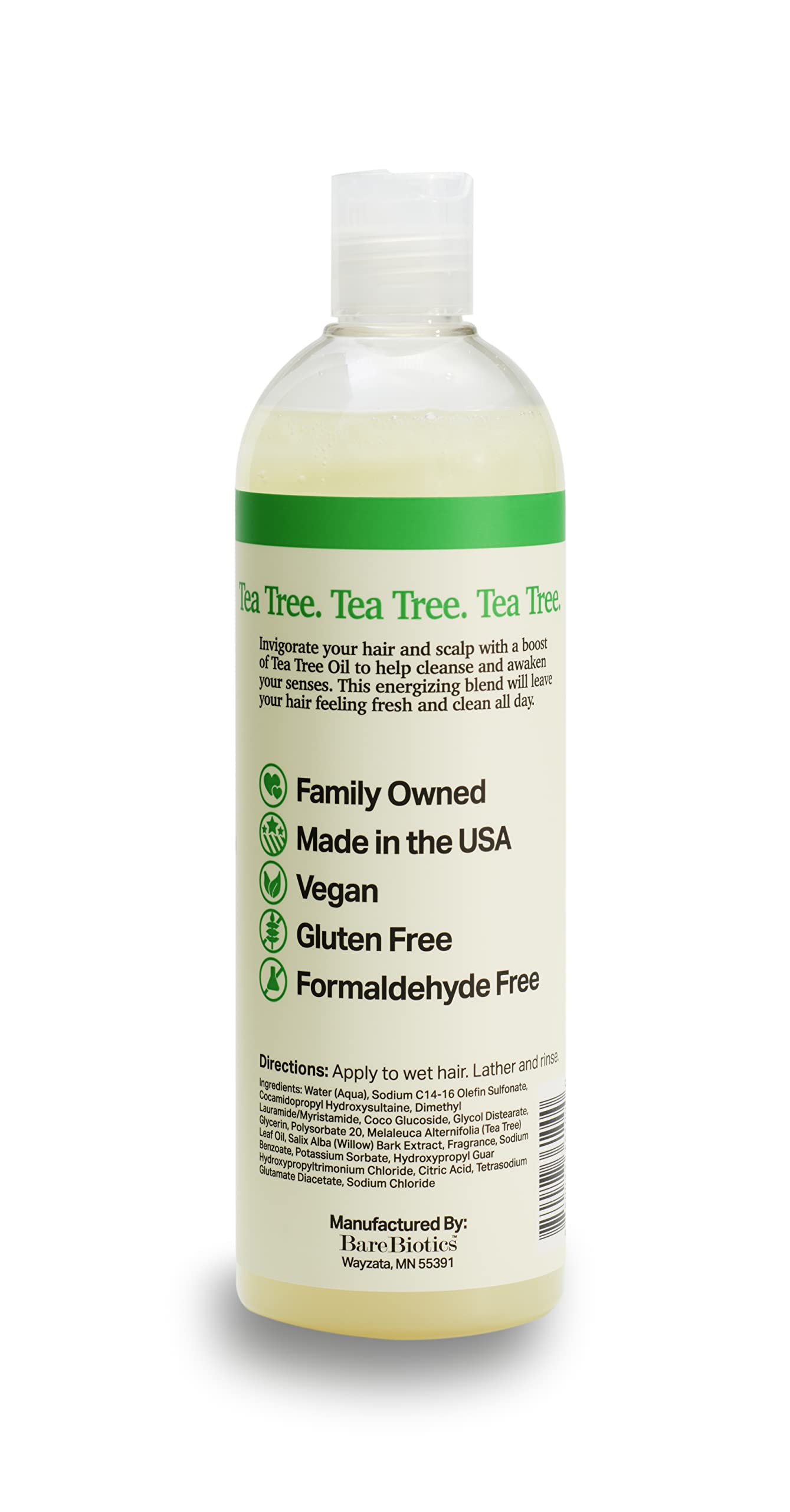 BARE BIOTICS Scalp Refreshing and Invigorating Tea Tree Hair Shampoo, 16 fl. Ounces