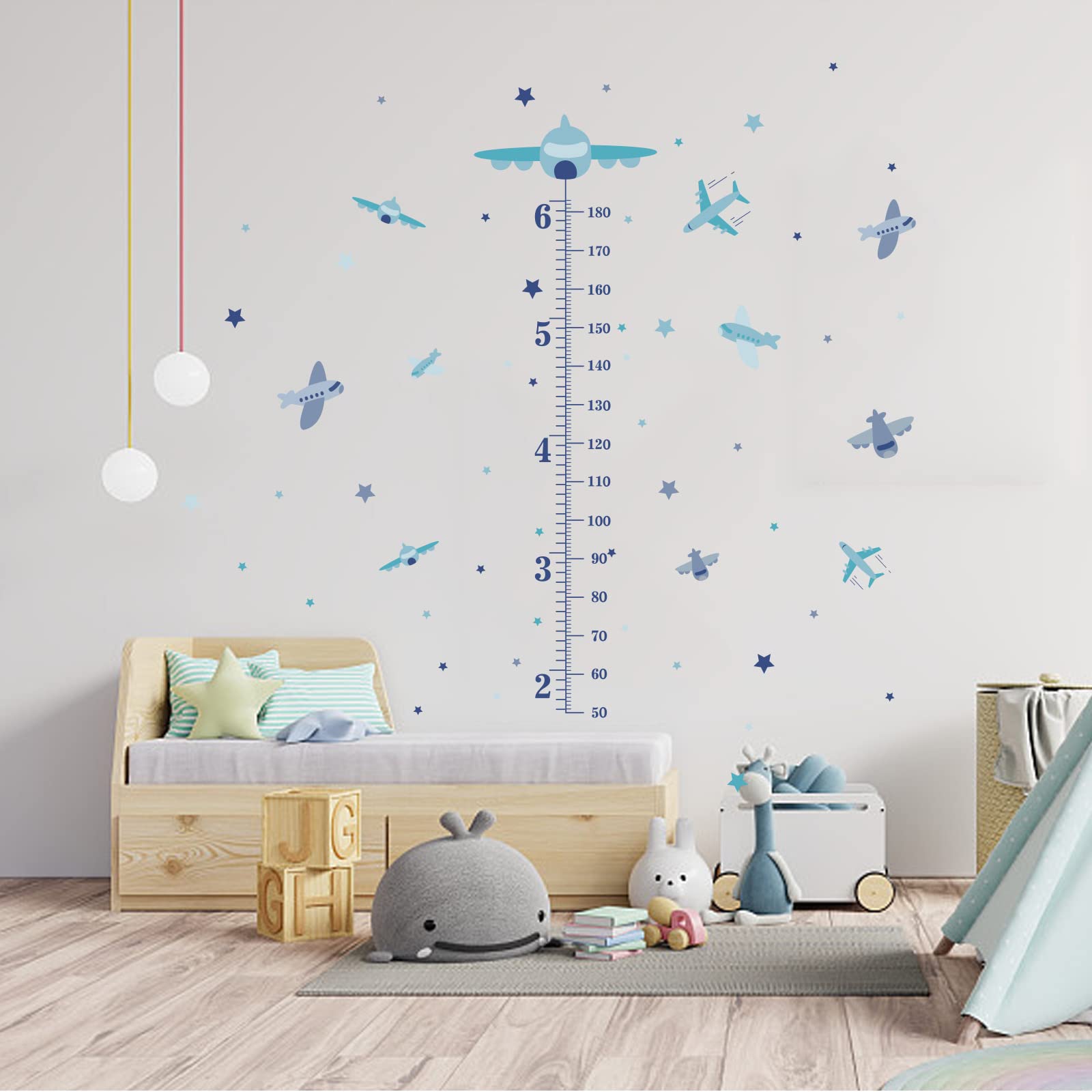 SUPERDANT 3pcs/Set Family Height Growth Chart Wall Sticker Airplane Star Self-Adhesive Height Wall Sticker for Bedoom Nursery Living Room Decor 38"x15"