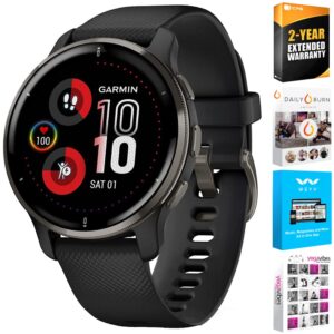 garmin 010-02496-01 venu 2 plus gps smartwatch, slate bezel with black silicone band bundle with premium 2 yr cps enhanced protection pack and tech smart usa fitness & wellness suite